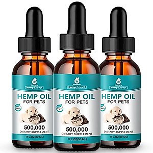Hemp Oil for Cats and Dogs (3 Packs) Pet Hemp Drops Helps Anxiety Stress Pain Holistic Inflammation Skin Allergies Relief Joint Hip Аrthritis Sleep Aid Calm Tincture Oils, Organic Extract Treats