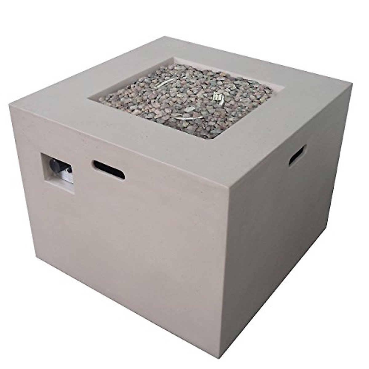 Leo Outdoor 31" Square Light Weight Concrete Gas Burning Fire Pit, Light Gray