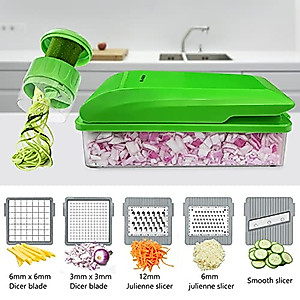 Vegetable Chopper - 11 in 1 Pro Mandoline Slicer - Onion Chopper, Cheese Grater, Food Slicer- Spiralizer Included - Enlarged Storage Container with Lids - Easy and Efficient Cutting Tool for Busy Cook