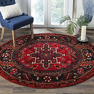 SAFAVIEH Vintage Hamadan Collection 8' Round Red/Multi VTH211A Traditional Oriental Living Room Dining Bedroom Foyer Area Rug