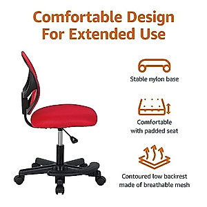 Amazon Basics Kids Adjustable Mesh Low-Back Swivel Study Desk Chair with Footrest, Red