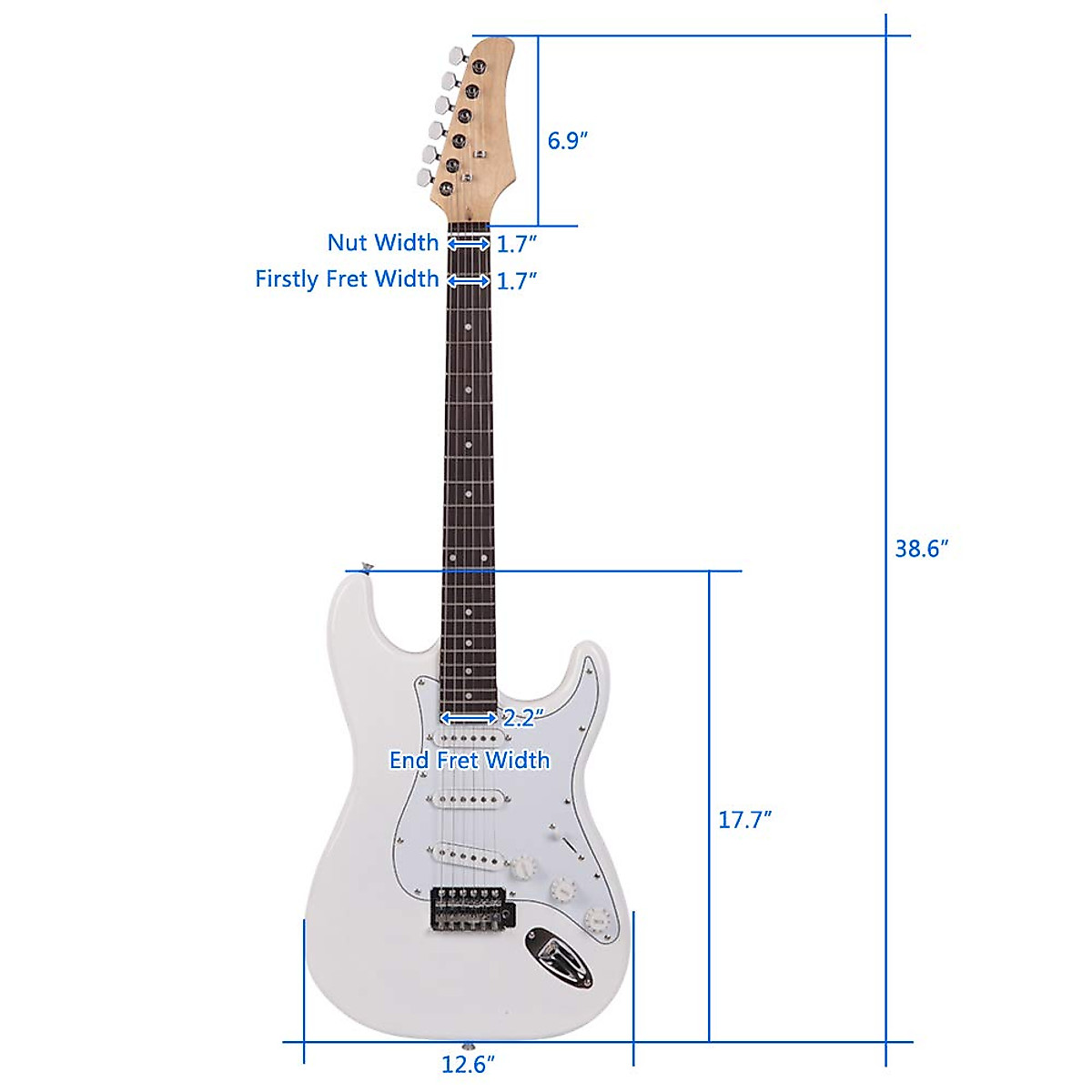 39 Inch Rosewood Fingerboard Electric Guitar,Electric Guitar Beginner Kit Solid Body Full Size Pick Up for Starter, with Bag, Picks, Capo, Strap, Cord,Allen Wrench, Tremolo Arm (White)