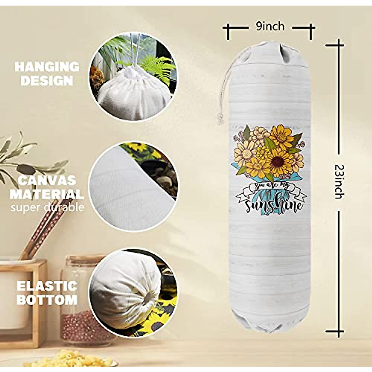 You are My Sunshine, Grocery Bags Holder Organizer for Shopping Bags，Wall Mount Plastic Bags Storage Container Dispensers, Gift for Women Mother Grandmother Friend