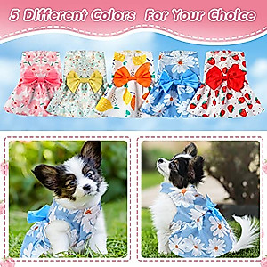 5 Pieces Dog Dresses for Small Dogs Girls Floral Puppy Dresses Pet Dog Princess Bowknot Dress Cute Doggie Summer Outfits Dog Clothes for Yorkie Female Cat Small Pets, 5 Styles (X Large)