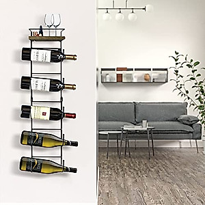 Towel Rack Wall Mounted with Top Shelf,Towel/Wine Rack Holder Organizer with 5 Compartments and Top Wooden Shelf for Bathroom Storage Bath Towels, 30.7" L x 7" W