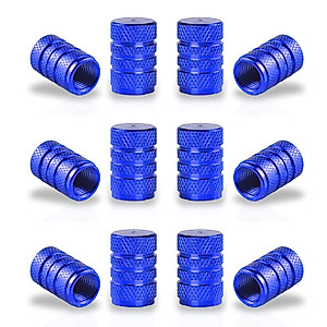 SINGARO 12PCS Tire Valve Stem Caps, Car Exterior Accessories, Aluminum Alloy Valve Cover Universal for Cars, Trucks, Motorcycles and Bicycles (Blue)