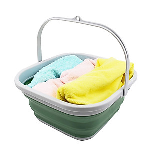 SAMMART 5.5L (1.4 Gallon) Collapsible Square Handy Bucket/Foldable SquareWater Pail/Portable Tub with Handle. (Grey/Dark Sea Green)