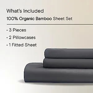 DOZ by SIJO 100% Organic Bamboo Sheet Set, Buttery Soft, Cooling for Hot Sleepers, Silky Breathable, Oeko-TEX, High GSM, 16" Deep Pockets - 3pc - 2 Pillowcases 1 Fitted Sheet (Storm, Queen)