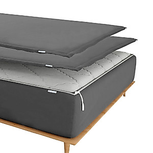 Pure Eco Easy Zipper Fitted Sheet - Includes 1 Fitted Sheet Base & 2 Zip-On Sheets - 15” Inch. Deep Pockets Zipper Sheets Full Size - 600 TC Soft Cotton Fitted Sheet - Dark Grey