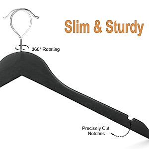 TOPIA HANGER Wooden Hangers 30 Pack, 0.28-inch Slim & Durable Clothes Hangers Space Saving, Black Wood Hanger with 360°Swivel Hook and Non-Slip Shoulder Notches for Coat,Shirts, Camisoles, CT51B