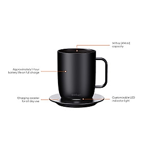 Ember Temperature Control Smart Mug, 14 oz, 1-hr Battery Life, Black - App Controlled Heated Coffee Mug