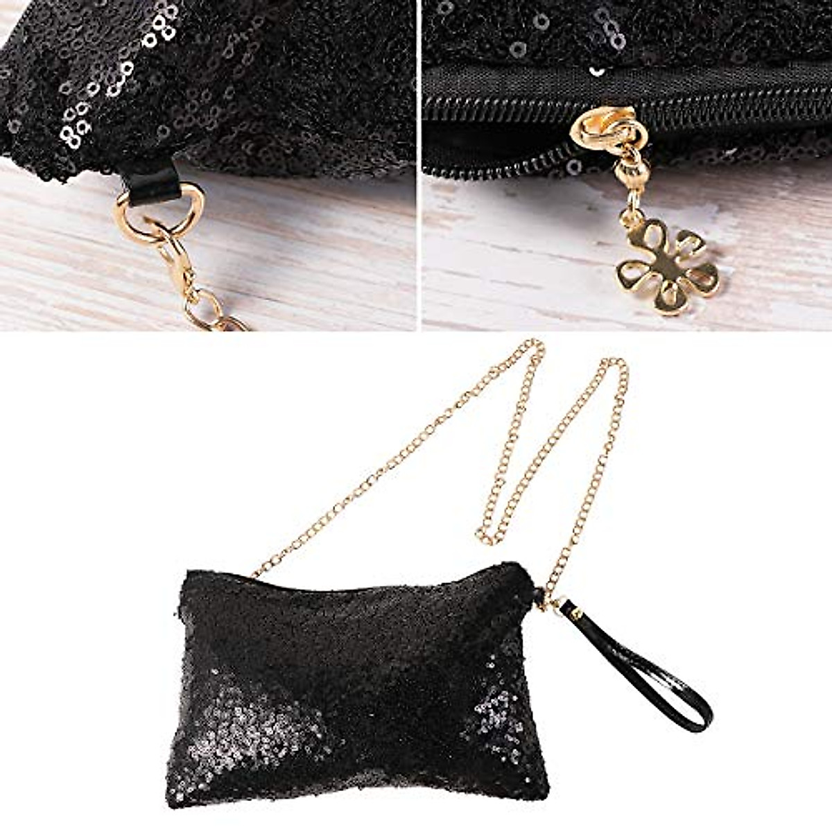 LUOEM Glitter Handbag Purse Shoulder Bag Sequin Evening, Black, Size Medium