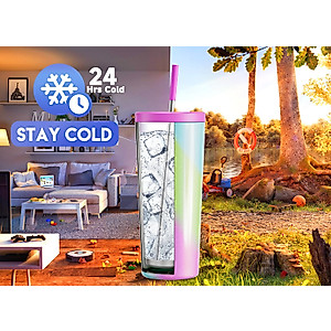 Meoky 24 oz Insulated Tumbler with Lid and Straw, Stainless Steel Vacuum Insulated Tumbler, Keeps Cold for 24 Hours, 100% Leak Proof, Fits in Car Cup Holder (Fairytale)