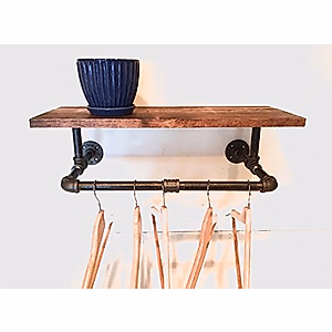 Clothing Rack, Pipe Rack, Rustic Laundry Rack Sign with a Touch Industrial Style with 24" Shelf (Stain Options)