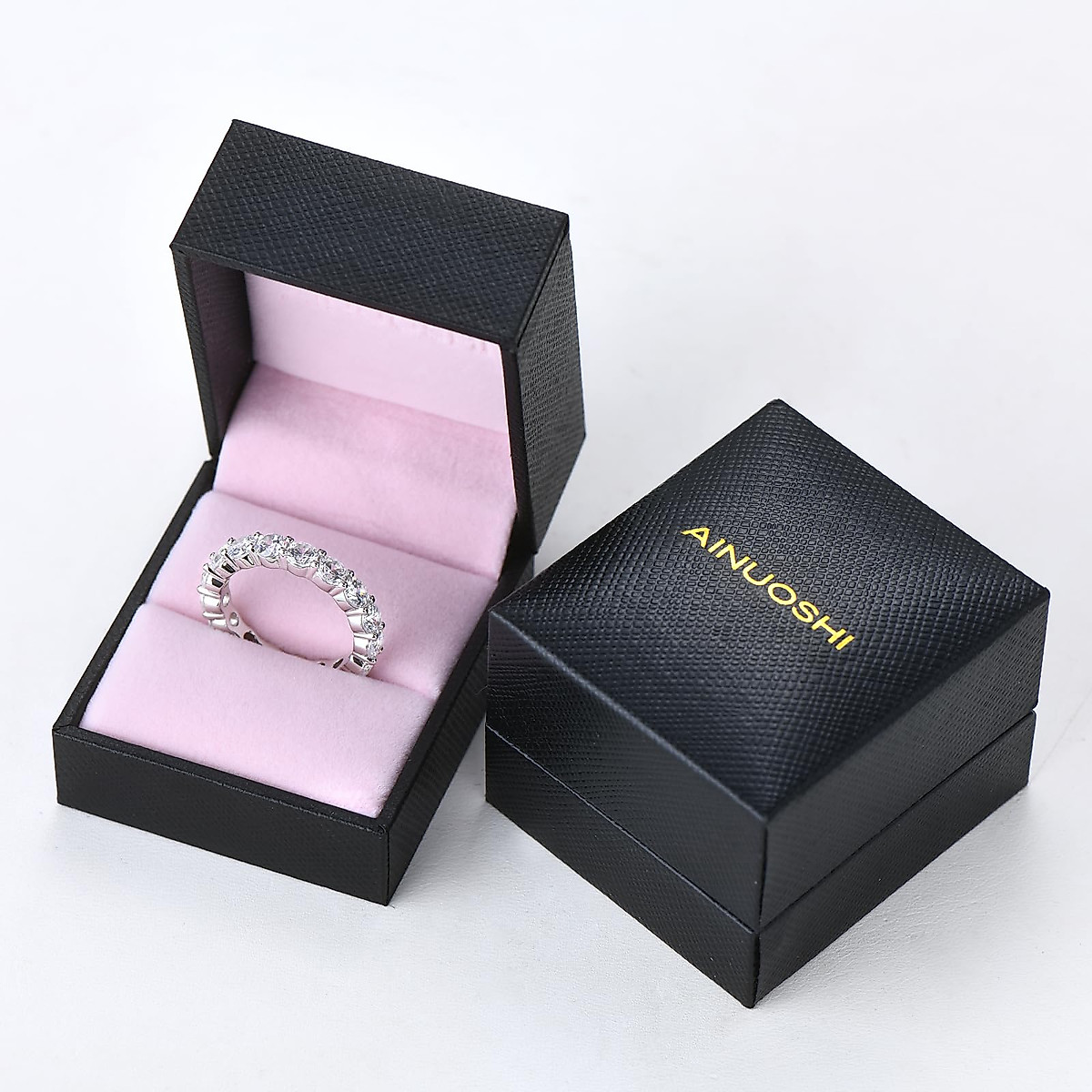 AINUOSHI 925 Sterling Silver Eternity Ring 4mm Round/Cushion Cut Cubic Zirconia Jewellery CZ Fashion Eternity Engagement Wedding Ring (Round-Shape,Size 4 to 10)