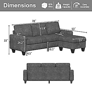 ZeeFu Convertible Sectional Sofa Couch,Grey Snowflake Velvet Modern 3-Seat L-Shaped Upholstered Sofa Couch Set with Storage Reversible Ottoman and Pockets for Living Room Small Space Apartment