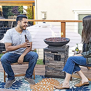 Bond Manufacturing 63172 Newcastle Propane Firebowl Column Realistic Look Firepit Heater Lava Rock 40,000 BTU Outdoor Gas Fire Pit 20 lb & 67984 LavaGlass Round Fire Pit Dispersion Glass, 10 lb