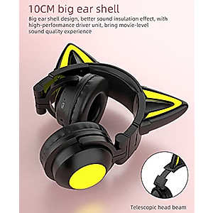 kuayang Wireless Cat Ear Headphones (7 Color Changing) with & 3.5mm Jack, Gaming Pro, Bluetooth&Wired Connection (Pink)