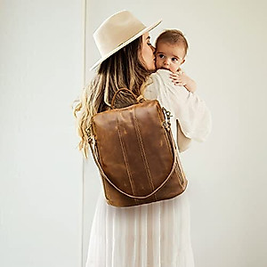 S-ZONE Women Genuine Leather Backpack Purse Retro Anti-theft College Shoulder Bag