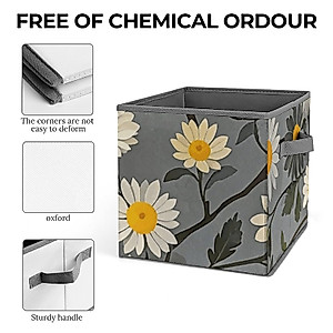 Storage Bin Tree Branch Yellow And White Floral Pattern Storage Cube Storage Basket with Handle Collapsible Closet Organizer Bin Foldable Storage Box Shelf Baskets for Bedroom Clothing 10.6 Inch