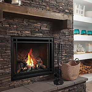 VODA Fireplace Tools Set 5 Pieces 31.5In Cast Iron Indoor Fireside Accessories Large Fire Place Tool Set Outdoor Holder Fire Kit Stand Wood Stove Log Shovel Brush Tong and Fireplace Poker