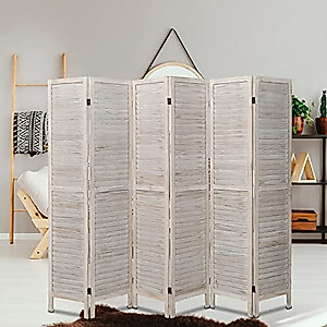 Babion Room Divider 6 Panel, Louver Wood Room Divider, 5.6ft Tall Partition Room Dividers and Folding Privacy Screens, Room Divider Wall, Modern Freestanding Room Divider for Bedroom Office,White