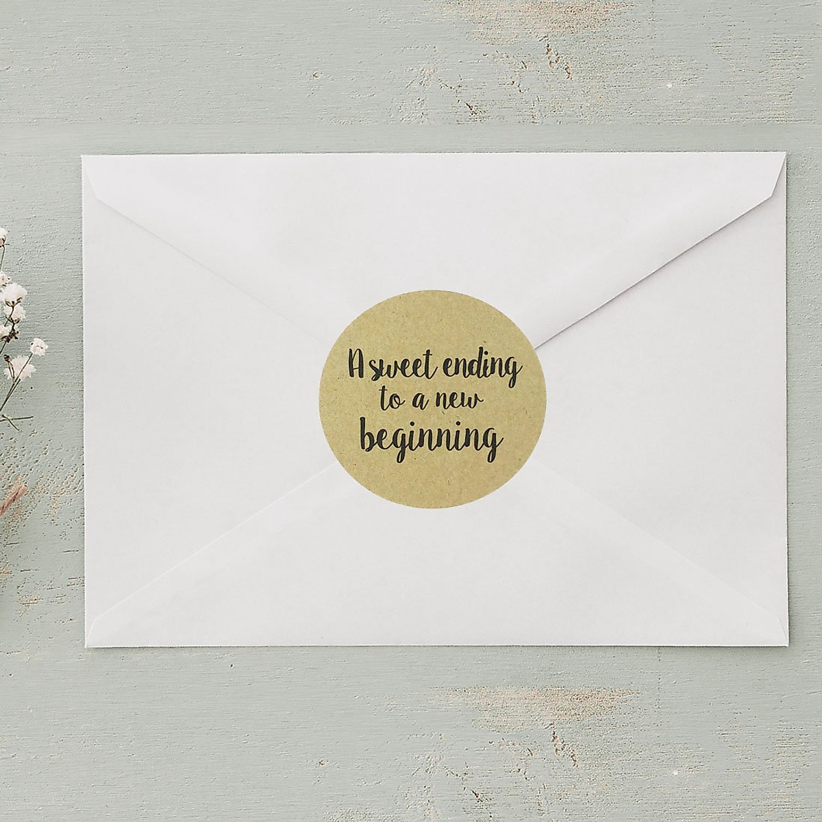 80-2" Kraft a Sweet Ending to a New Beginning Stickers, Wedding Favor Sticker Labels