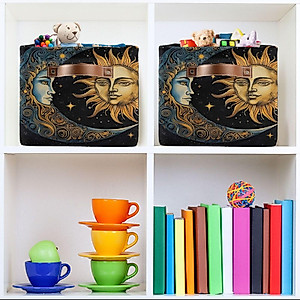 FLildon Storage Bin 1PC Sun and Moon Fabric Storage Baskets for Organizing Closet Shelf Nursery Toy Clothes Organizer with Handles
