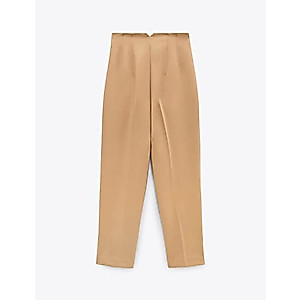 Ugerlov Women's High Waisted Dress Pants Work Business Casual Slacks Tapered Ankle Pants with Pockets, Orange Yellow Large