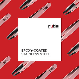 Rubis Classic Techno Stainless Steel Tweezers for Precise Eyebrows and Hair Removal Slanted Polymer Tips, 1KS108, Pink,Rubis Switzerland Swiss Made World Renowned Precision
