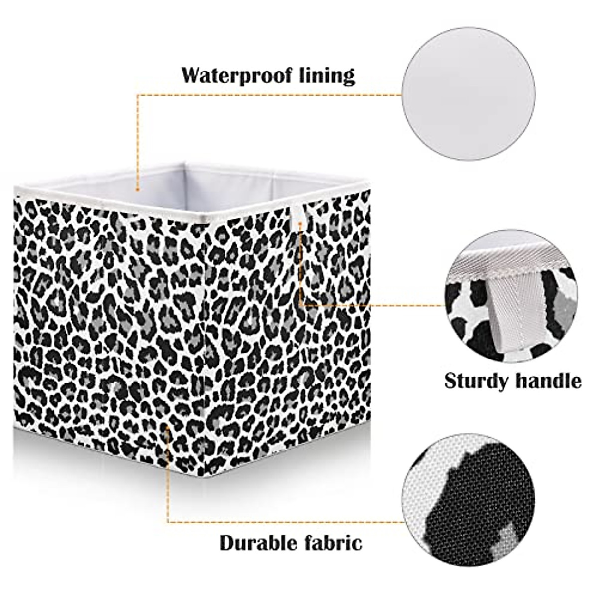 Kigai Storage Basket Black and White Leopard Foldable Storage Bin 11 X 11 X 11 Inches Cube Storage Baskets Box for Shelves Closet Laundry Nursery Bedroom Home Decor