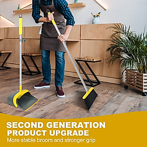 Dirty Fox Broom and Dustpan Set with 54 Inch Long Handle - Perfect Dust Pan and Brush Combo for Home Efficient Cleaning (Yellow and Grey)