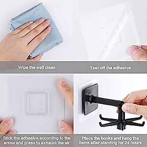 8 Pieces 360 Rotating Folding Hook Multipurpose Hanging Utensil Holder Hook 180 Degrees Vertical Flip Self Adhesive Hook Utensil Rack with 6 Hooks for Kitchen Bathroom Cabinet Towel, Black, White