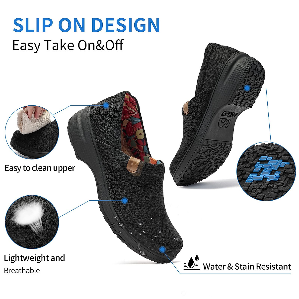 Women's Work Shoes Nurse's Non Slip - Healthcare and Nursing Shoes, All-Day Comfort, Fashion Sneakers Waterproof and Oil-Proof Walking Mary Jane Clogs Medical Breathable Shoes