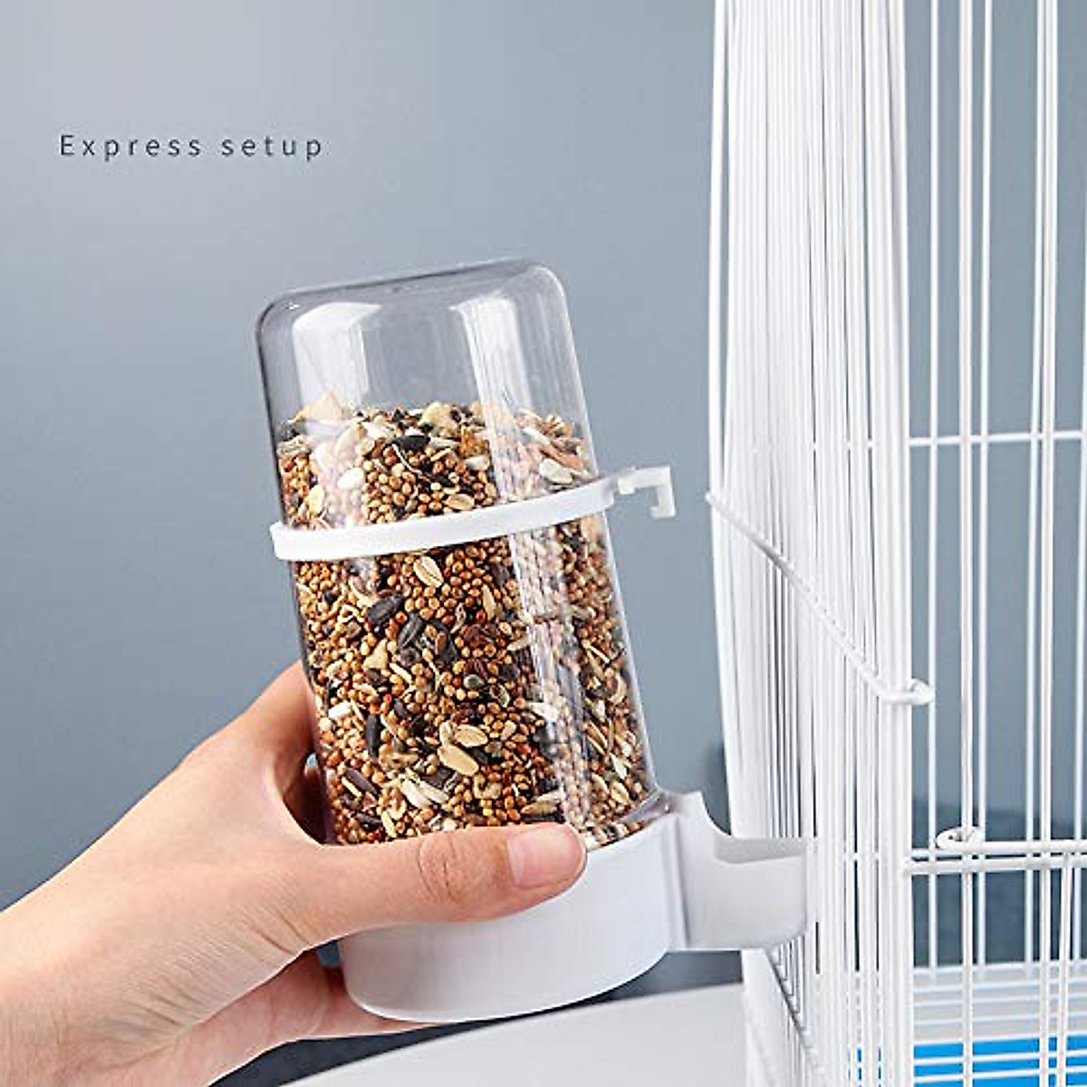 2 Pack Automatic Bird Feeder Bird Water Bottle Drinker Clear Food Seed Dispenser Container Set Hanging in Cage No-Mess for Parrots Budgie Cockatiel Lovebirds Finch Canary Hamster 415ml