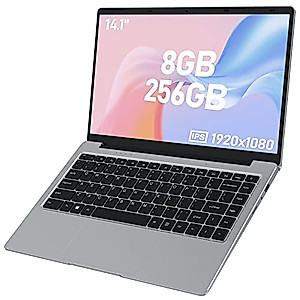 Auusda Laptop Computer with 8GB DDR4 256GB SSD, Intel Celeron J4105 Up to 2.5 GHz, 14.1" 1920x1080 IPS LCD, Webcam, Mini HDMI, USB-A x 2, Micro SD Card Slot, Windows 11 Pro, 3TB Storage Upgrades