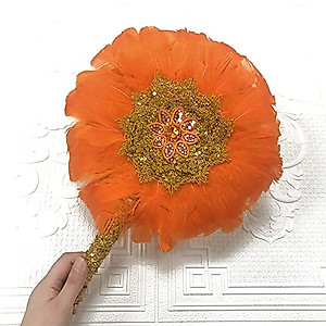 Msbfea Small Size Design African White Feather Fan Ladies Wedding Feather Fan for Bride Single Side Feather Nigerian Flower - Single Side Color 142