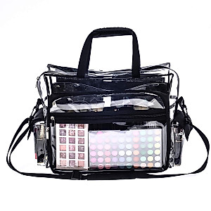 Jula Vance Medium Clear PVC Makeup Artist Set Bag Transparent Cosmetic Storage Bag Travel Make up Kits Organizer MUA Bag Stadium Approved Clear Tote Bag with Removable Shoulder Strap