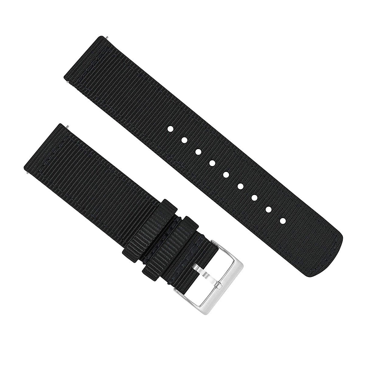 BARTON WATCH BANDS 22mm Black - Two-piece Military Style Ballistic Nylon Watch Straps