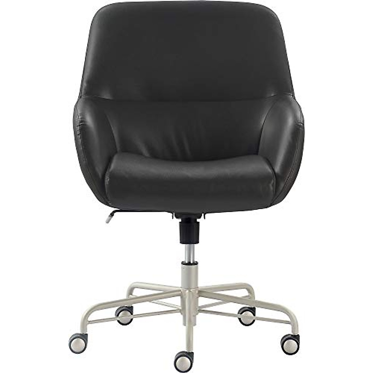 Tommy Hilfiger Forester Luxury Bonded Leather Home Office Chair, Modern Round Swivel Accent Seating with Arms, Adjustable Height and Recline, Charcoal Grey