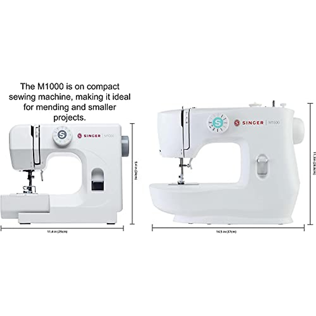 SINGER Sewing Machine Bundle M1000+, 32 Stitch Applications, Mending Machine, Simple, Portable, Great for Beginners, Top Drop-In Bobbin, Reverse Lever, 5 heavy duty needles, Kwalicable Cleaning Cloth
