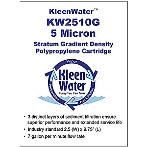 Meltblown Dirt Rust and Sediment Filters, KleenWater KW2510G Replacement Water Filter Cartridges, Two Layer 5 Micron Filtration, Set of 10
