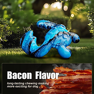 Ouilter Dog Toys for Aggressive Chewers, Dog Toys for Medium Large Dogs, Tough Nylon Dog Chew Toys with Bacon Flavor, Chew Toys for Aggressive Chewers, Blue