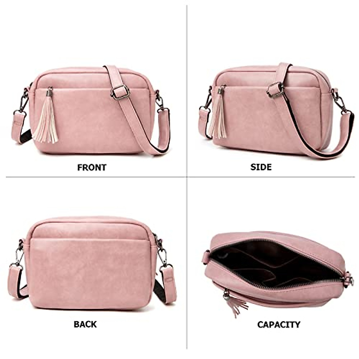 myfriday Lightweight Medium Crossbody Bag for Women, Camera Shoulder Purses Pocketbooks with Tassel and Triple Zipper Pocket