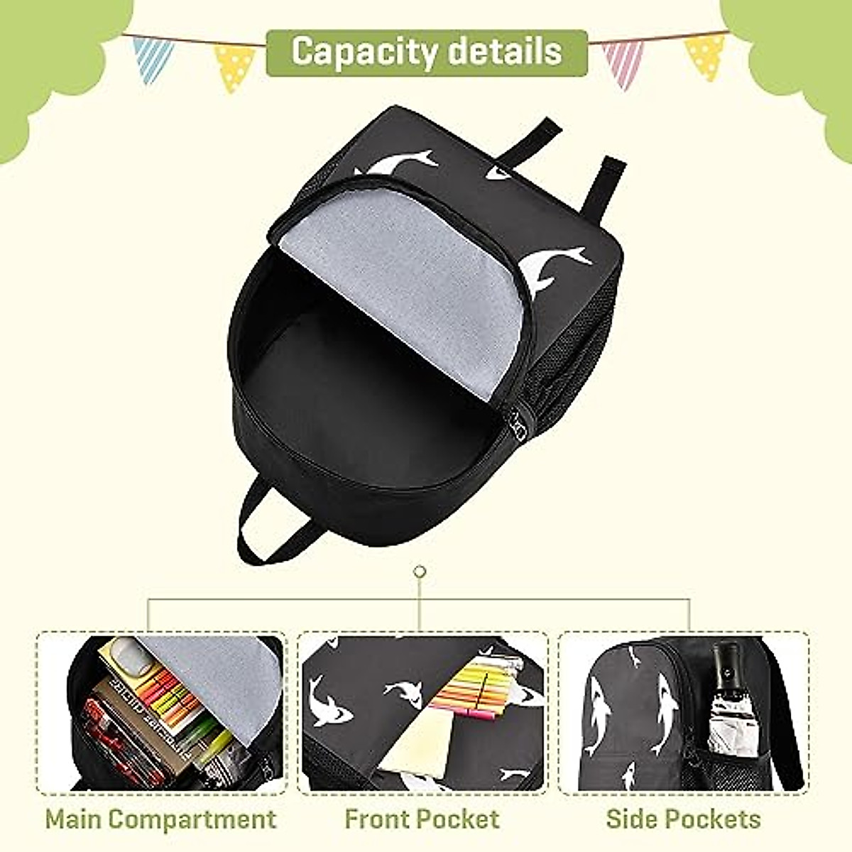 KFBE Black White Shark Kids Backpack Preschool Toddler Bookbag Backpack for Girls Boys School Bags S 20844490
