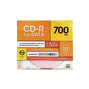 VERTEX 10CDRD.CMIX.700MBCA CD-R for Data Recording 1 Time Recording 10 Cdrd.Cmix 700 Mbca 700 MB 52-Speed Compatible 10 Sheets Slim Case 10 Color Mix Disk