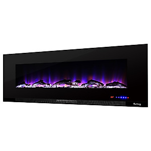 e-Flame USA Livingston 60-inch Wall Mount LED 3-D Electric Fireplace Stove with Timer and Remote - 3-D Log and Fire Effect