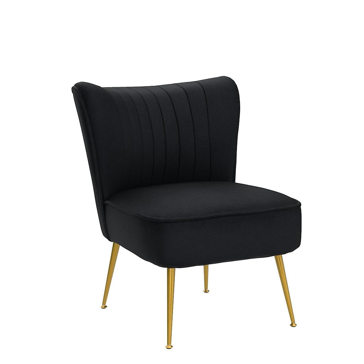 Janoray Velvet Accent Chair Set of 2 Comfy Living Room Chair Armless Slipper Chair Mid Century Side Chair Single Sofa Chair with Golden Legs Wingback for Bedroom Guest Room, Black