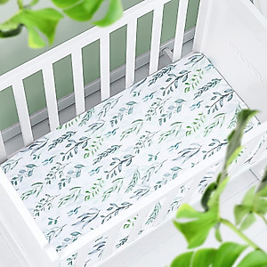 Bassinet Sheet for Baby Girl and Boy, Stretchy Soft Jersey Knit Fitted Sheet Universal for Oval,Hourglass and Rectangle Bassinet Mattress, Green Leaf