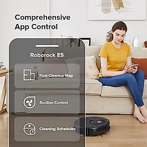 Roborock E5 Mop Robot Vacuum and Mop, Self-Charging Robotic Vacuum Cleaner, 2500Pa Strong Suction, Wi-Fi Connected, APP Control, Compatible with Alexa, Ideal for Pet Hair, Carpets (Black) (Renewed)